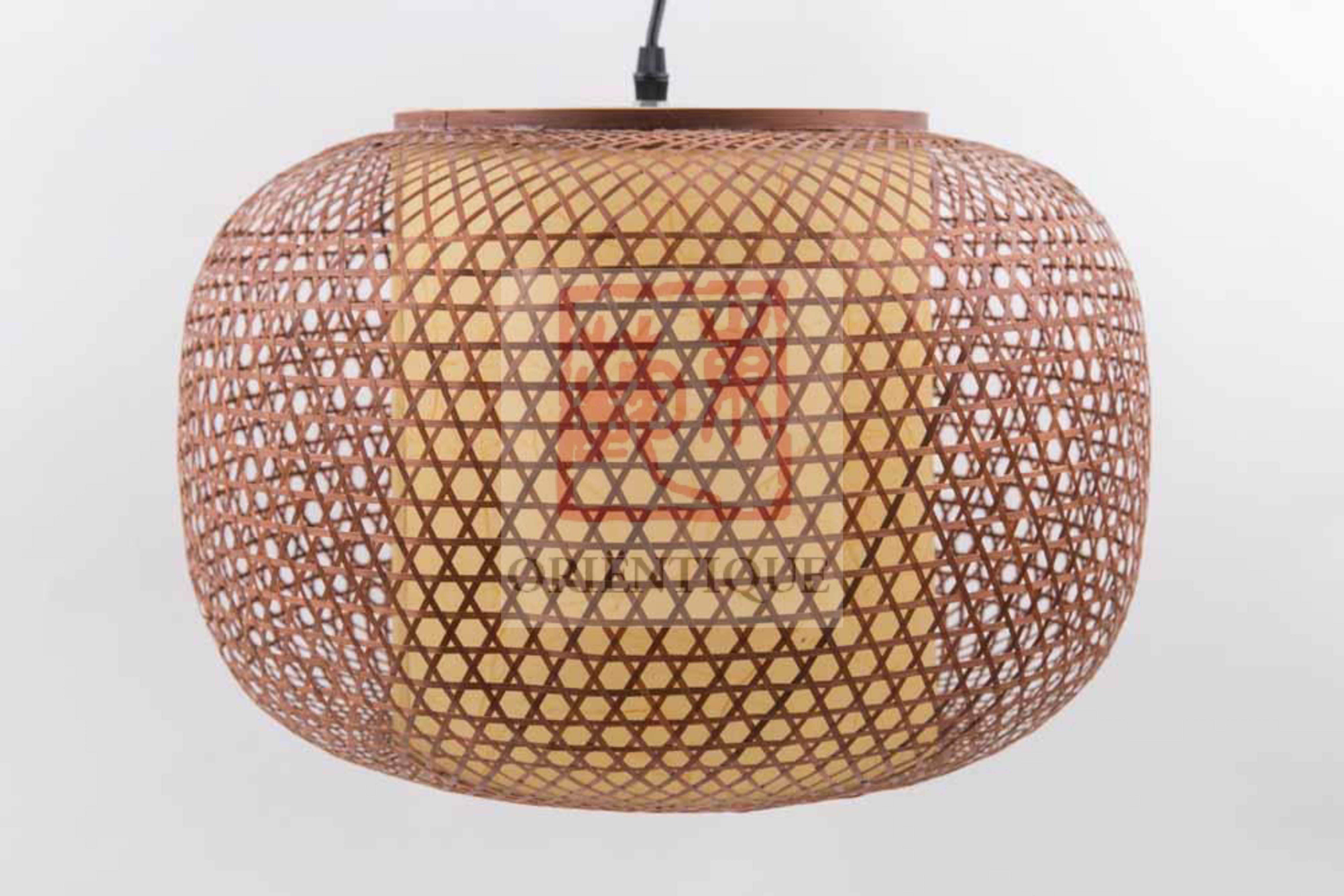 Japanese Ceiling Lighting Bamboo Hand Braided Flat - Fine Asian Lamps